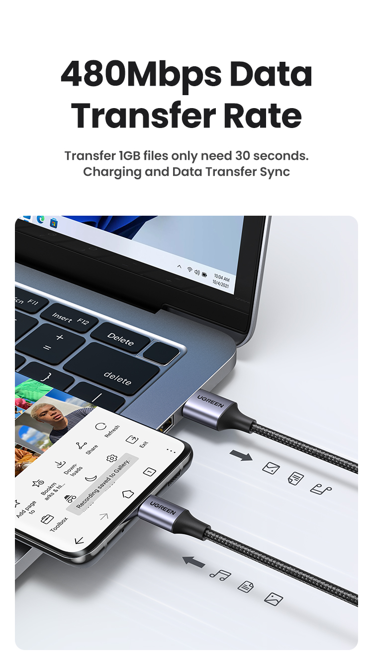 Ugreen 3A 480Mbps USB-A to Type-C USB-C Nylon Braided Fast Charging ...