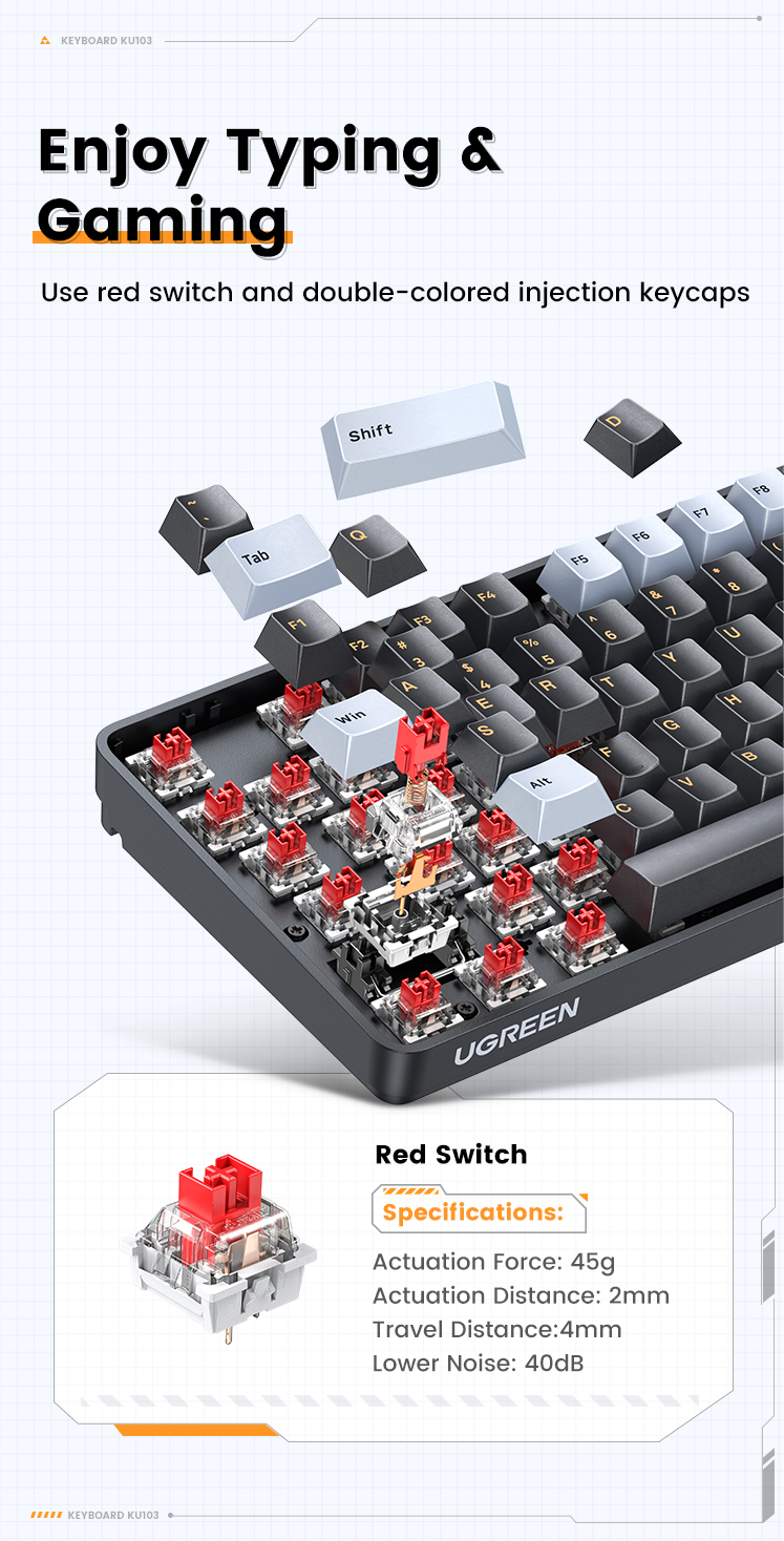 UGREEN Mechanical Keyboard 108 PBT Keycaps Wired Keyboard Red Switch ...