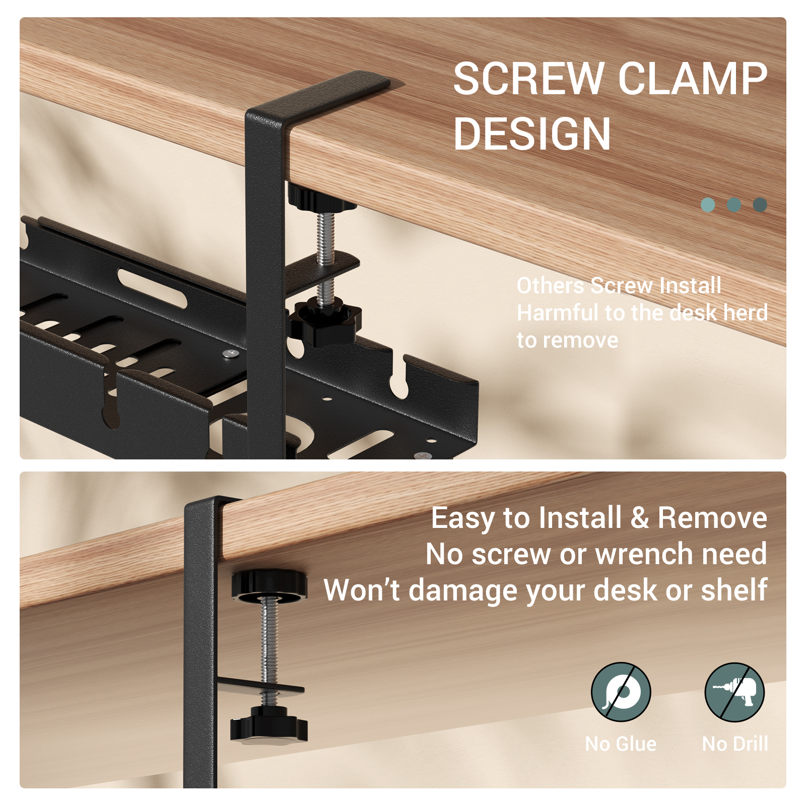 JAERSENT Clamp-On Cable Management Tray, Extendable & No-Drill Design ...