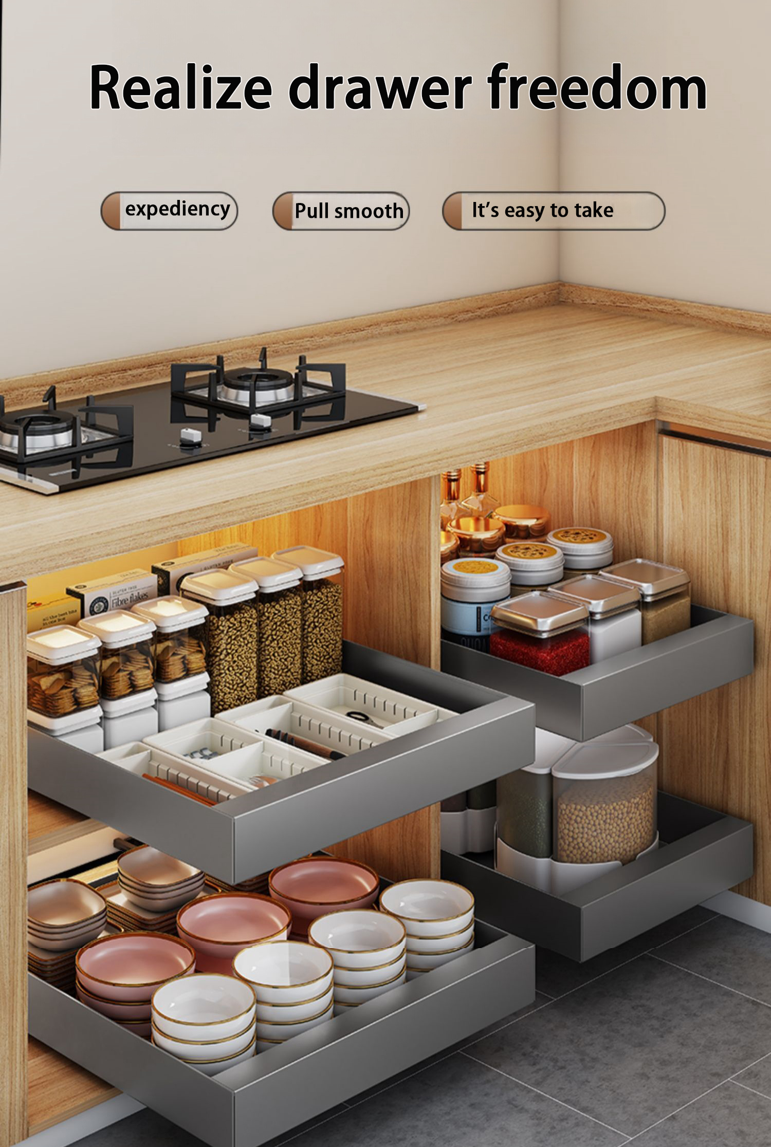 [SG STOCK]Under sink pull-out shelf/Kitchen cabinet inside drawer shelf ...