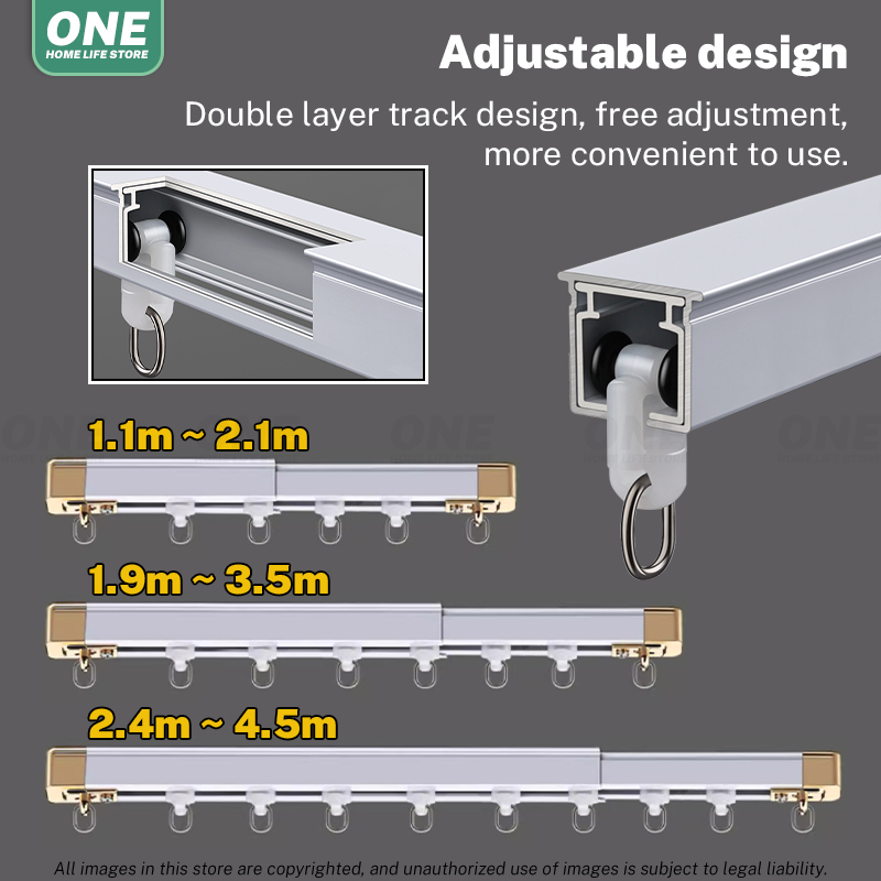 Aluminum alloy retractable curtain track adjustable silent curtain rail ...