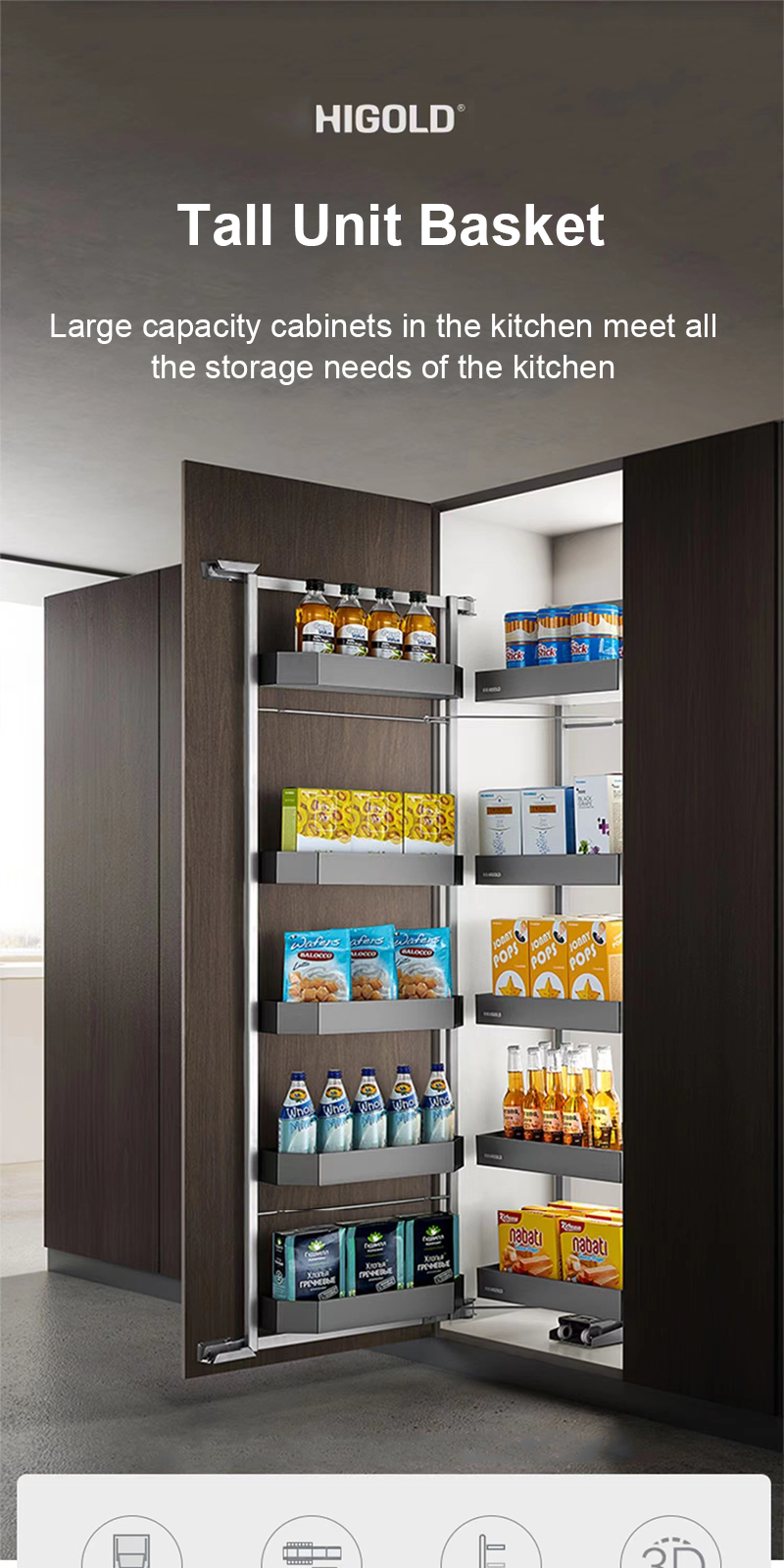 HIGOLD Soft Close Swivel Pull Out Tall Cabinet High Cabinet Linkage ...