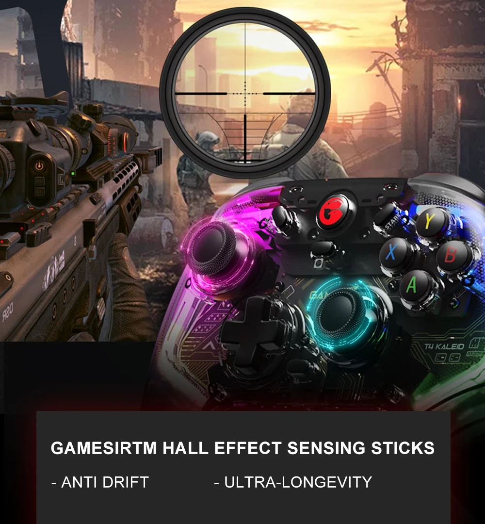 GameSir T4 Kaleid Transparent Wired Controller Gamepad with Hall Effect ...