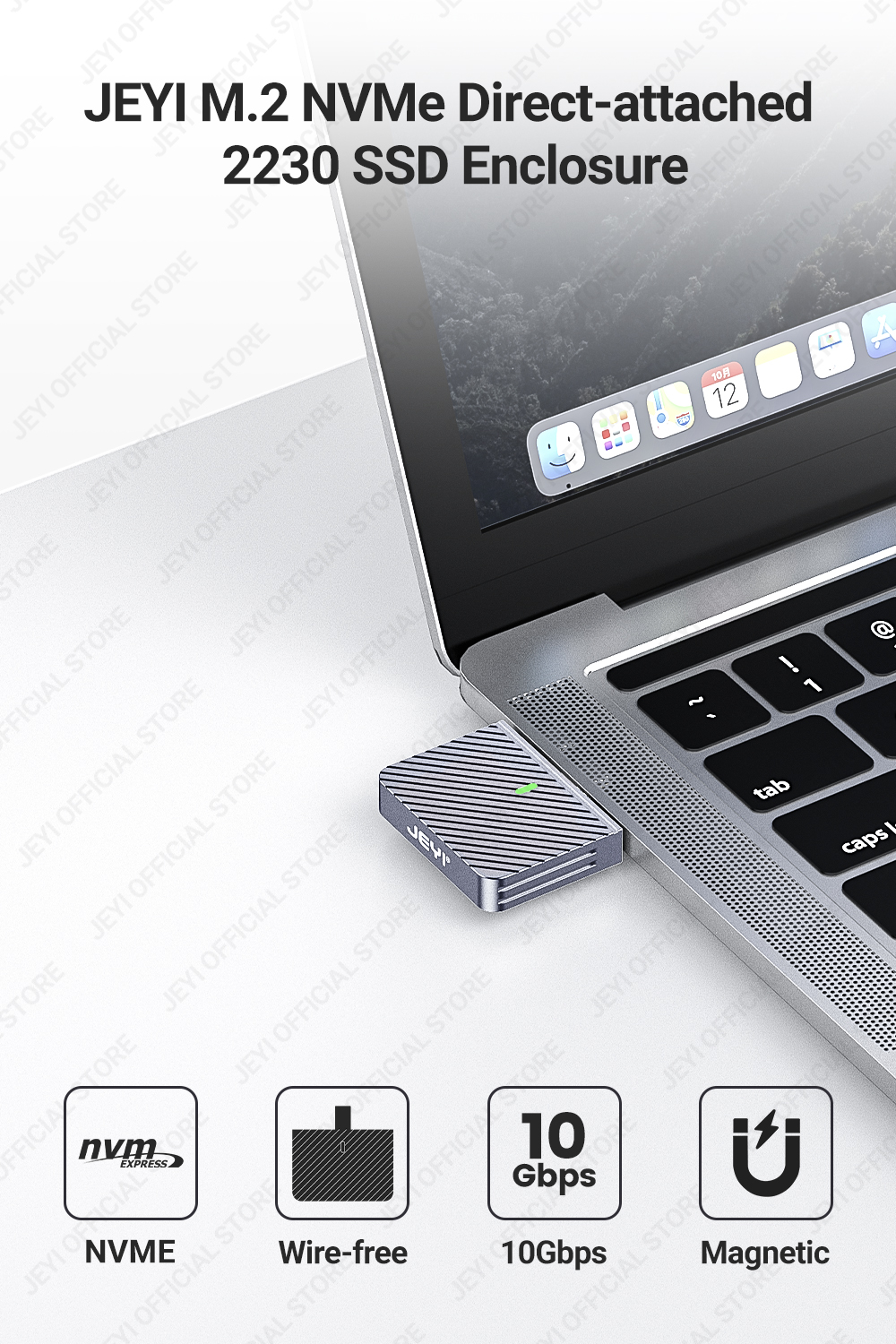 JEYI 2230 M.2 NVMe Direct-attach SSD Enclosure, USB 3.2 10Gbps In-line Aluminum Solid State ...