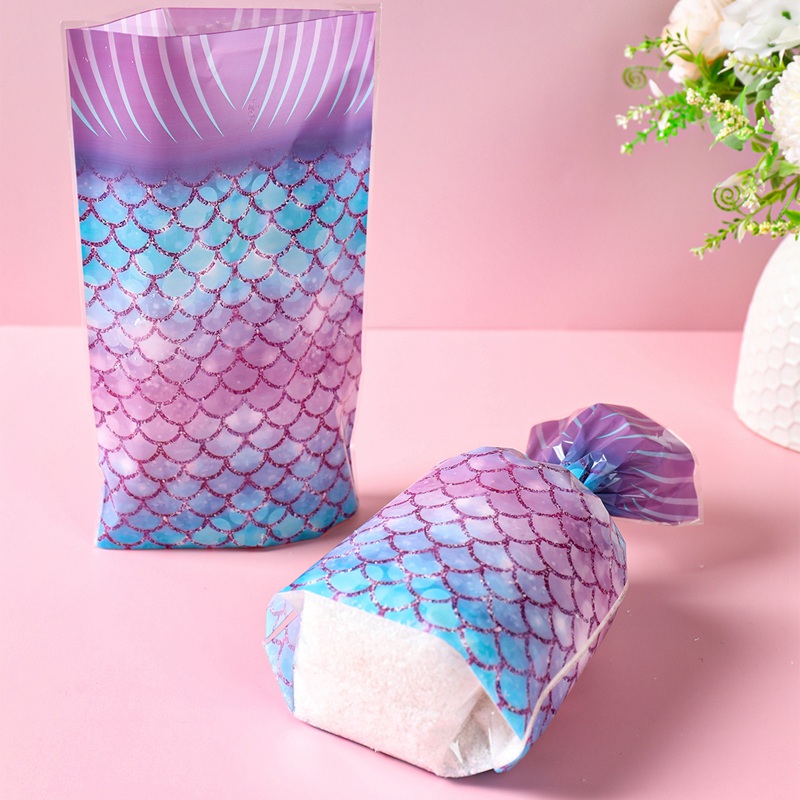 30pcs/pack Little Mermaid Candy Bags Purple Blue Fish Scales Pattern ...