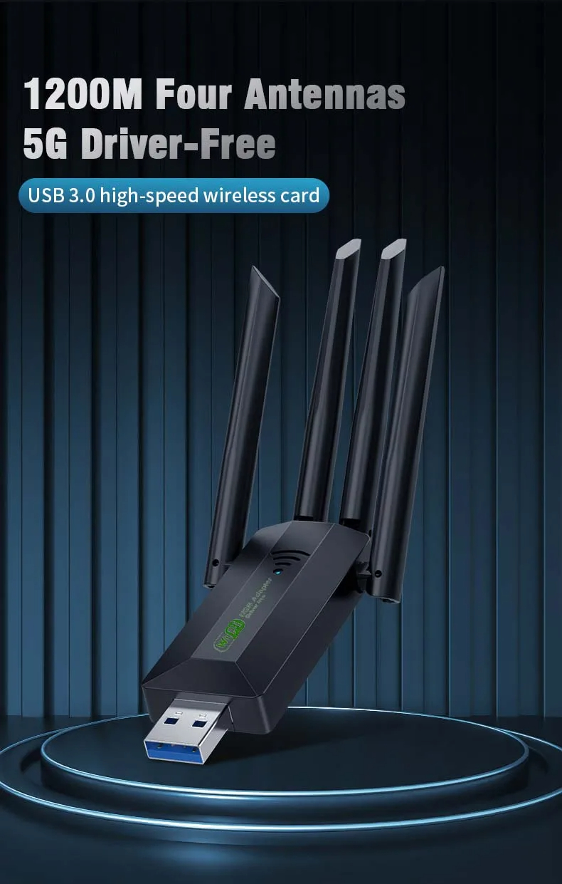 1200Mbps USB Wifi Adapter 4 Antenna USB Network Card Wireless Long Range Dual Band 5GHz USB 3.0 ...
