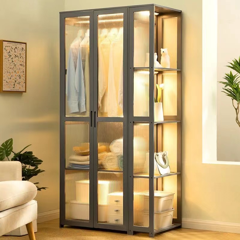 Transparent Wardrobe Clothes Cabinet with Acrylic Glass Door Household ...