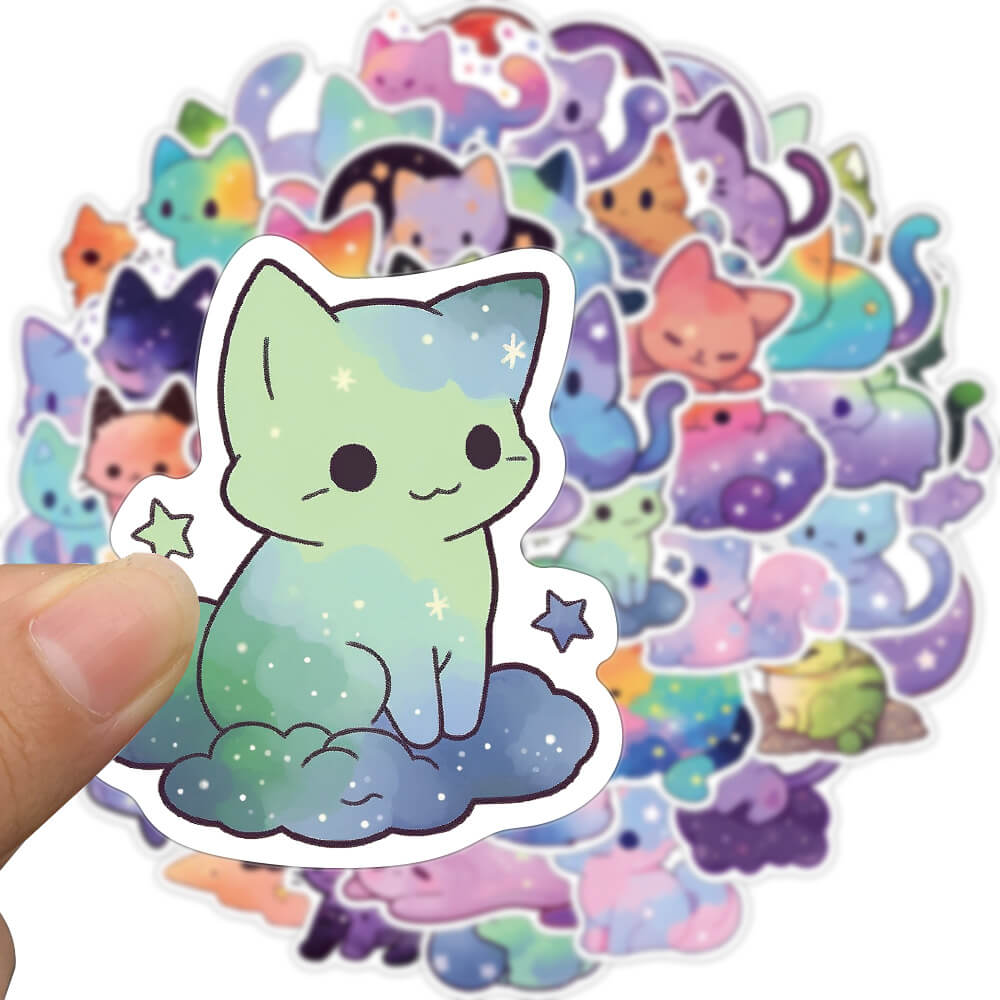 [Large Stickers]50pcs Cute Color Cat Stickers DIY Children Car Laptop ...