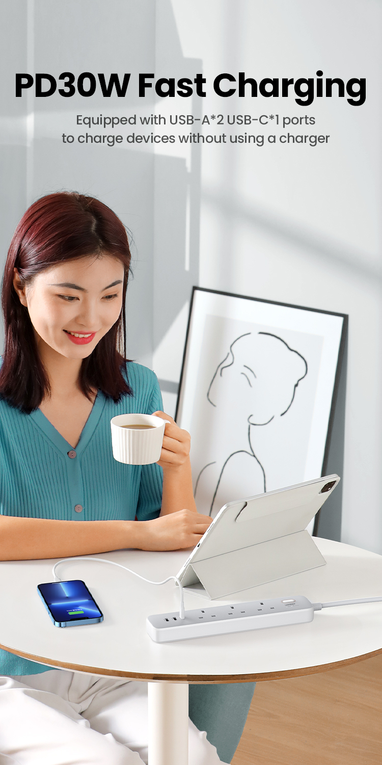 Ugreen PD65W 10 in 1 USB A, USB-C, AC Ports, Fast Charging Extension ...