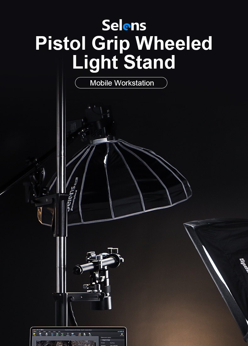 Selens Light Stand with Wheels Adjustable Photography Camera Overhead ...