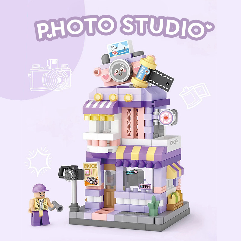 4 Style Street View Building blocks Panda Cafe/Photo Studio Florist Ice ...