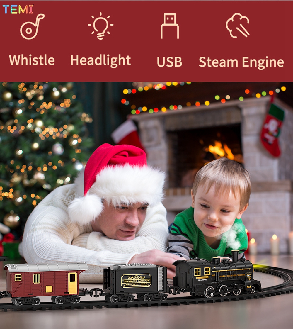 TEMI Train Toy Set Railway Track Steam Locomotive Engine Die-casting ...