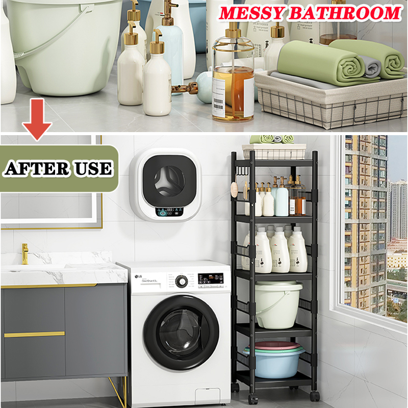 Metal Bathroom Shelf Storage Rack Toilet Side Rack with Wheels Kitchen ...