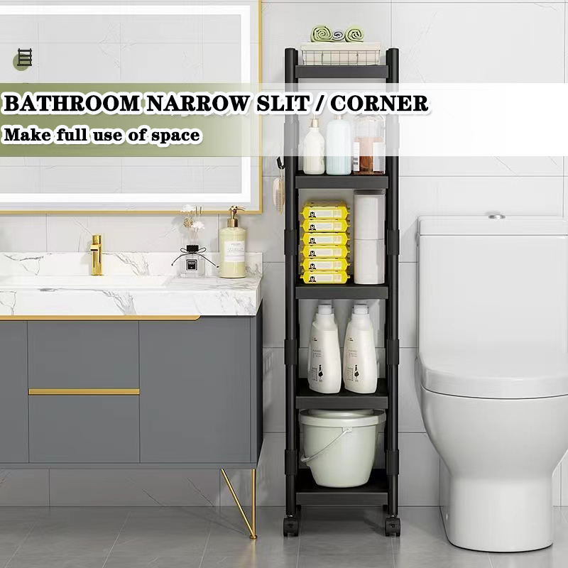 Metal Bathroom Shelf Storage Rack Toilet Side Rack with Wheels Kitchen ...