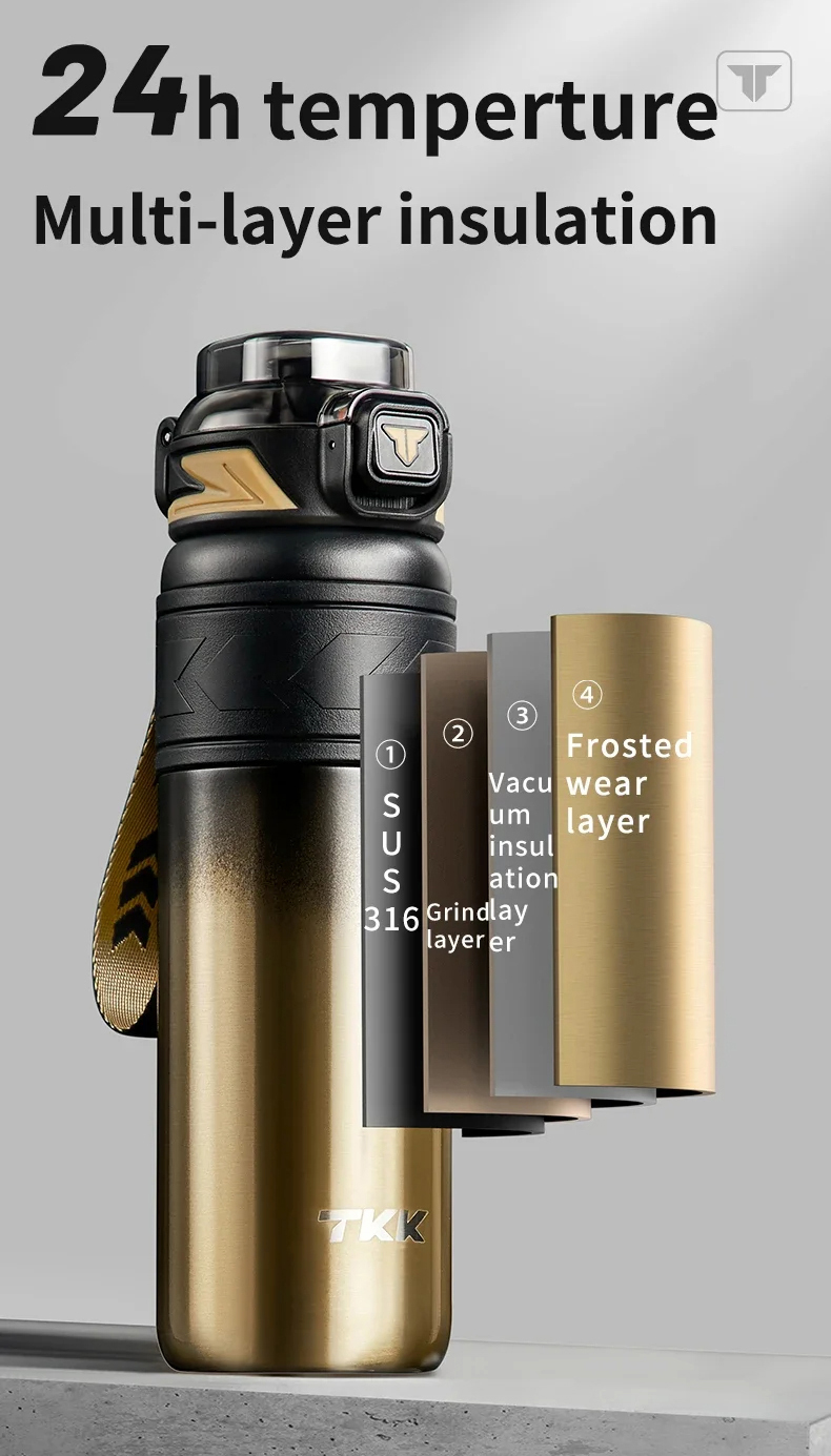 TKK SUS-316 Thermos Bottle Large Capacity Vaccum Cup Cold Insulation Portable Strap with Tea ...