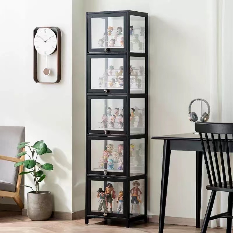 Transparent Display Cabinet Black Book Shelf Cabinet with Flip Door ...