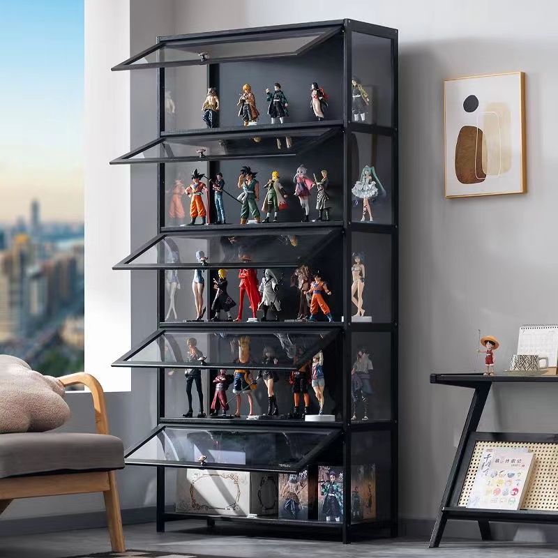 3-sided Transparent Display Cabinet Black Book Shelf Cabinet with ...