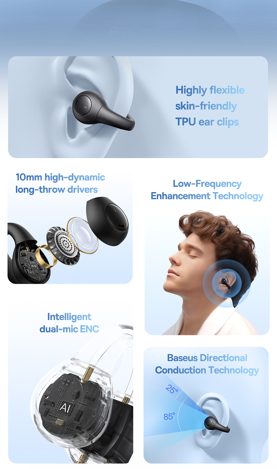 Baseus AirGo AS01 Open-Ear TWS Earbuds Wireless Earphone Bluetooth 5.3 ...