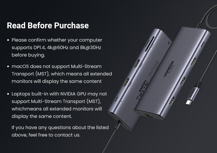 Ugreen 10-in-1 8K@30Hz 4K@60Hz Dual HDMI, USB A, UAB C, PD 100W, SD, TF ...