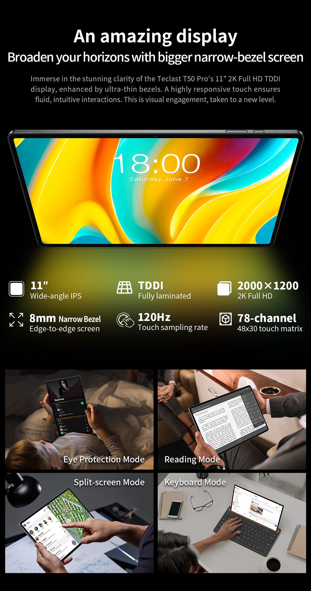 Teclast T50 Pro Android 13 Tablet MTK G99 11" TDDI 2K Full HD 8GB RAM ...