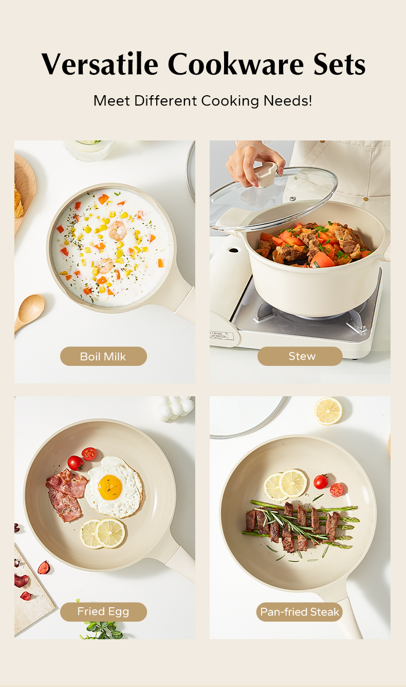 Redchef Nonstick Ceramic Rock 7 Pcs Kitchen Cookware Set Non PFAS& PTFE ...