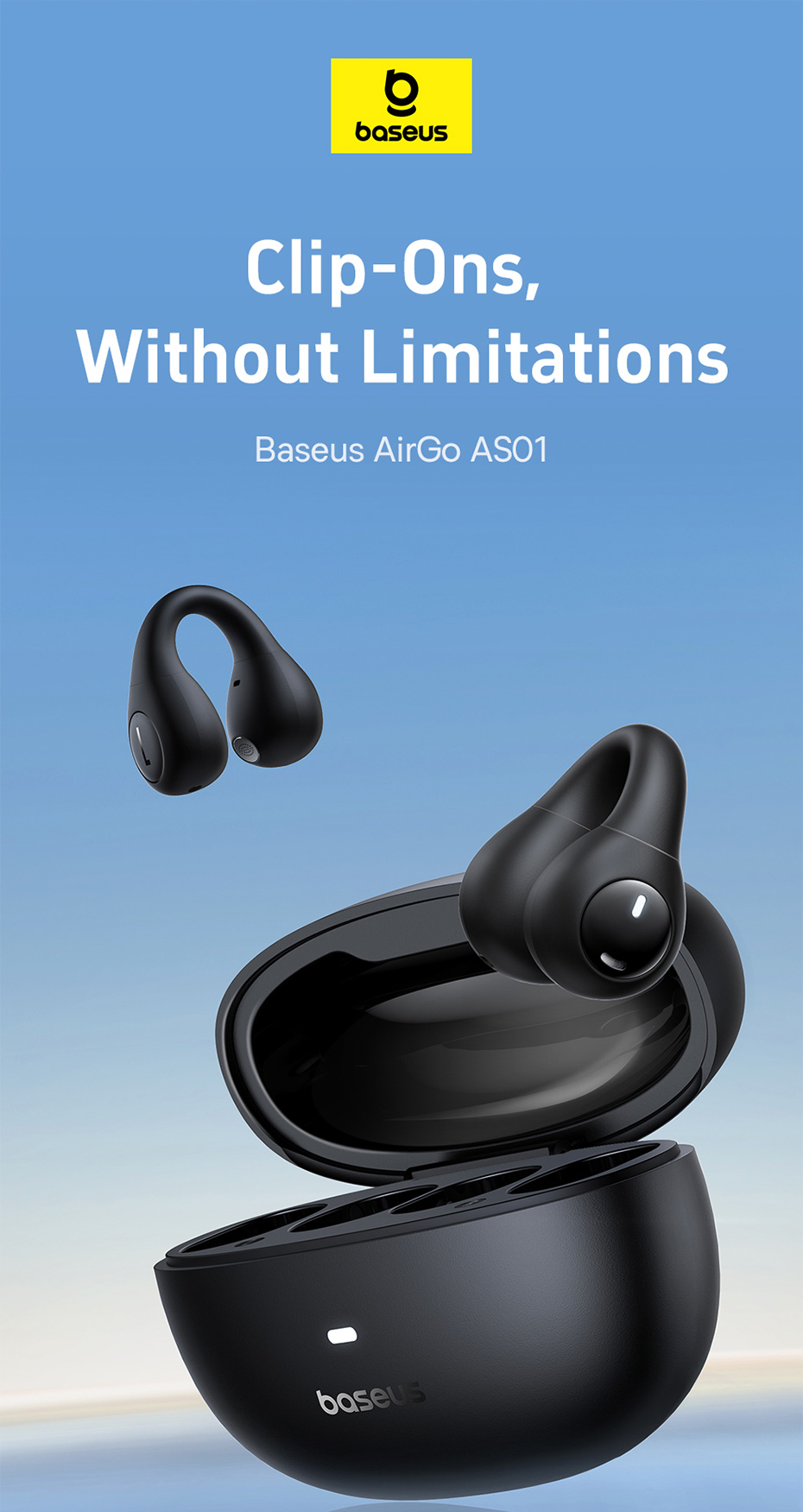 Baseus AirGo AS01 Open-Ear TWS Earbuds Wireless Stereo Earphone Bluetooth 5.3 Headphone ENC ...