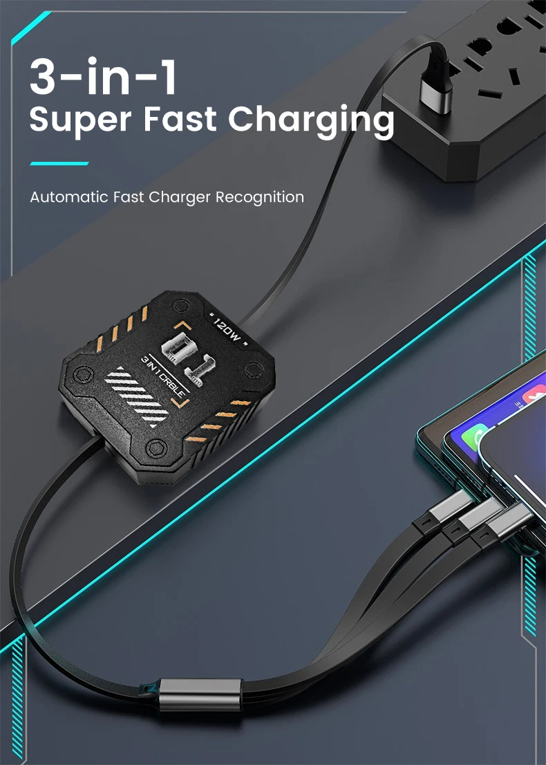 Elough 100W Retractable USB Cable 3 in 1 Super Fast Charging Micro USB ...