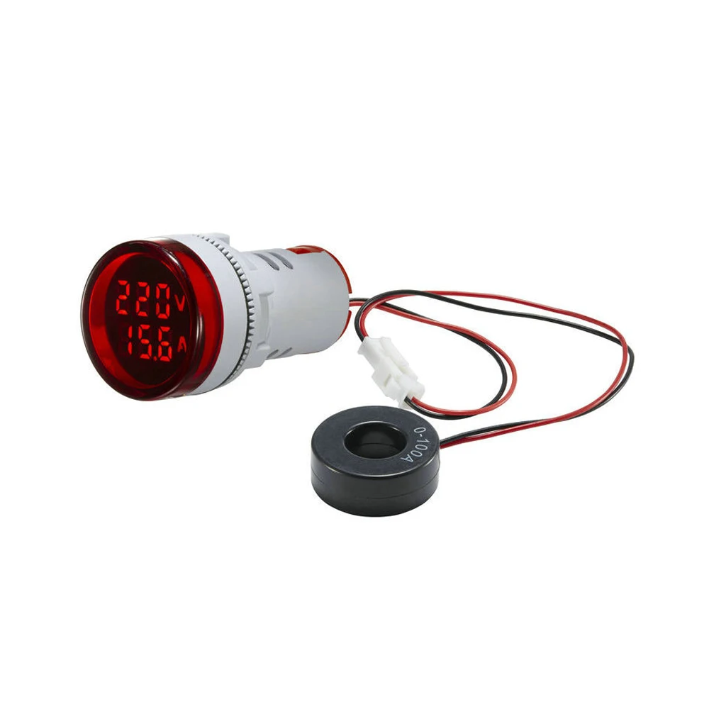Mini Digital Voltmeter Ammeter 22mm Round AC 50-500V 0-100A Amp Volt ...