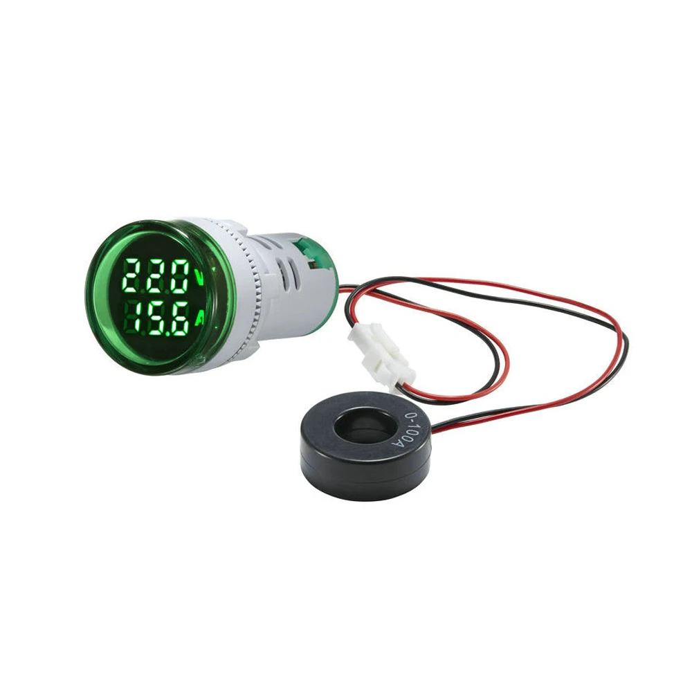 Mini Digital Voltmeter Ammeter 22mm Round AC 50-500V 0-100A Amp Volt ...