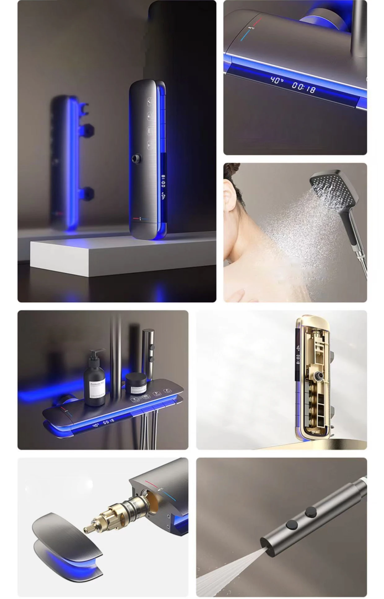 {SG Stock} LED Digital Rain Shower Set Bathroom Hot Cold Mixer Shower ...