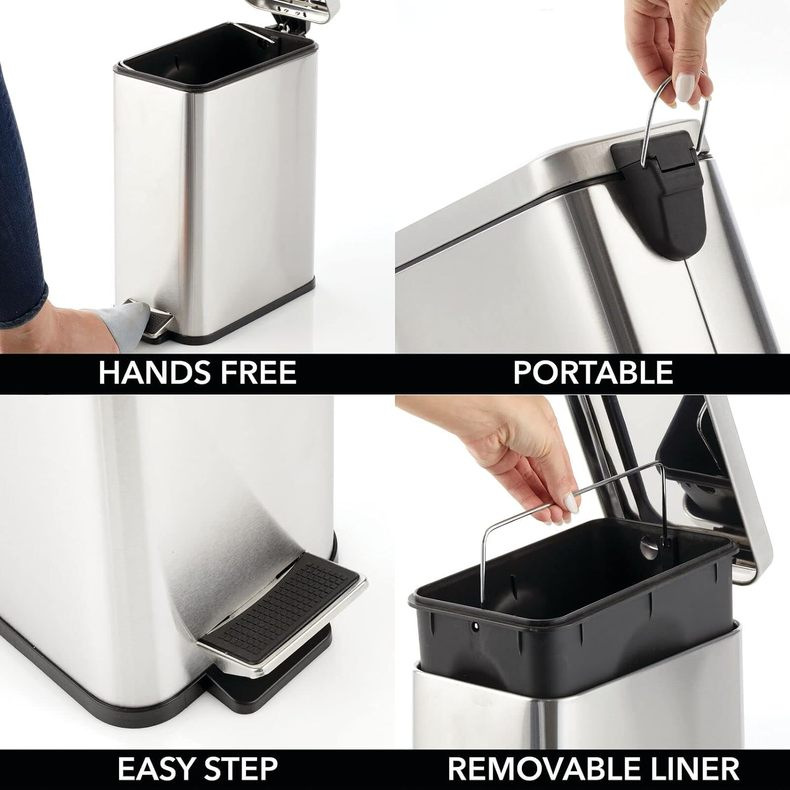 【SG Stock】5L Stainless Steel Soft Closing Trash Can Dustbin with Foot ...