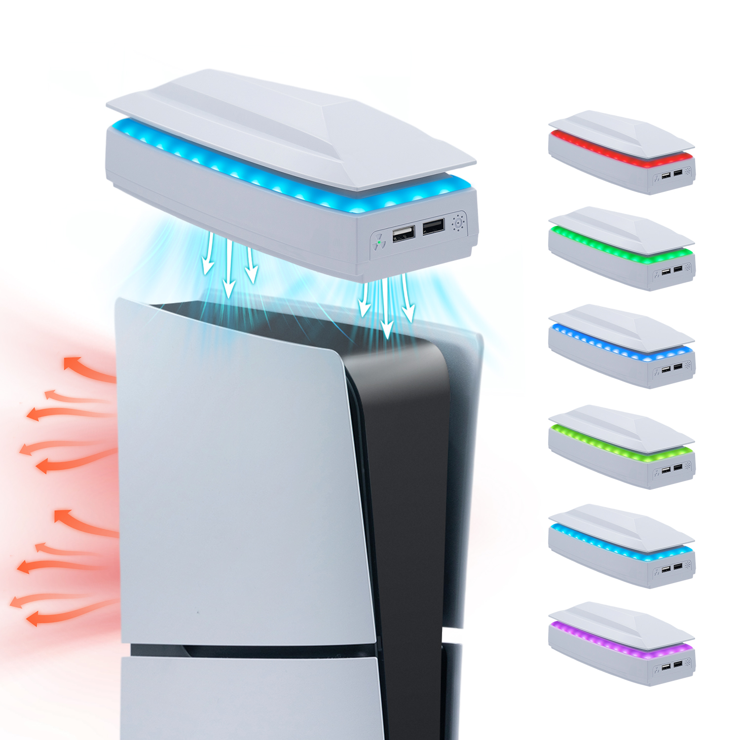 Upper RGB Cooling Fan for PS5 Slim Console - White (NOT for PS5/PS5 Pro ...