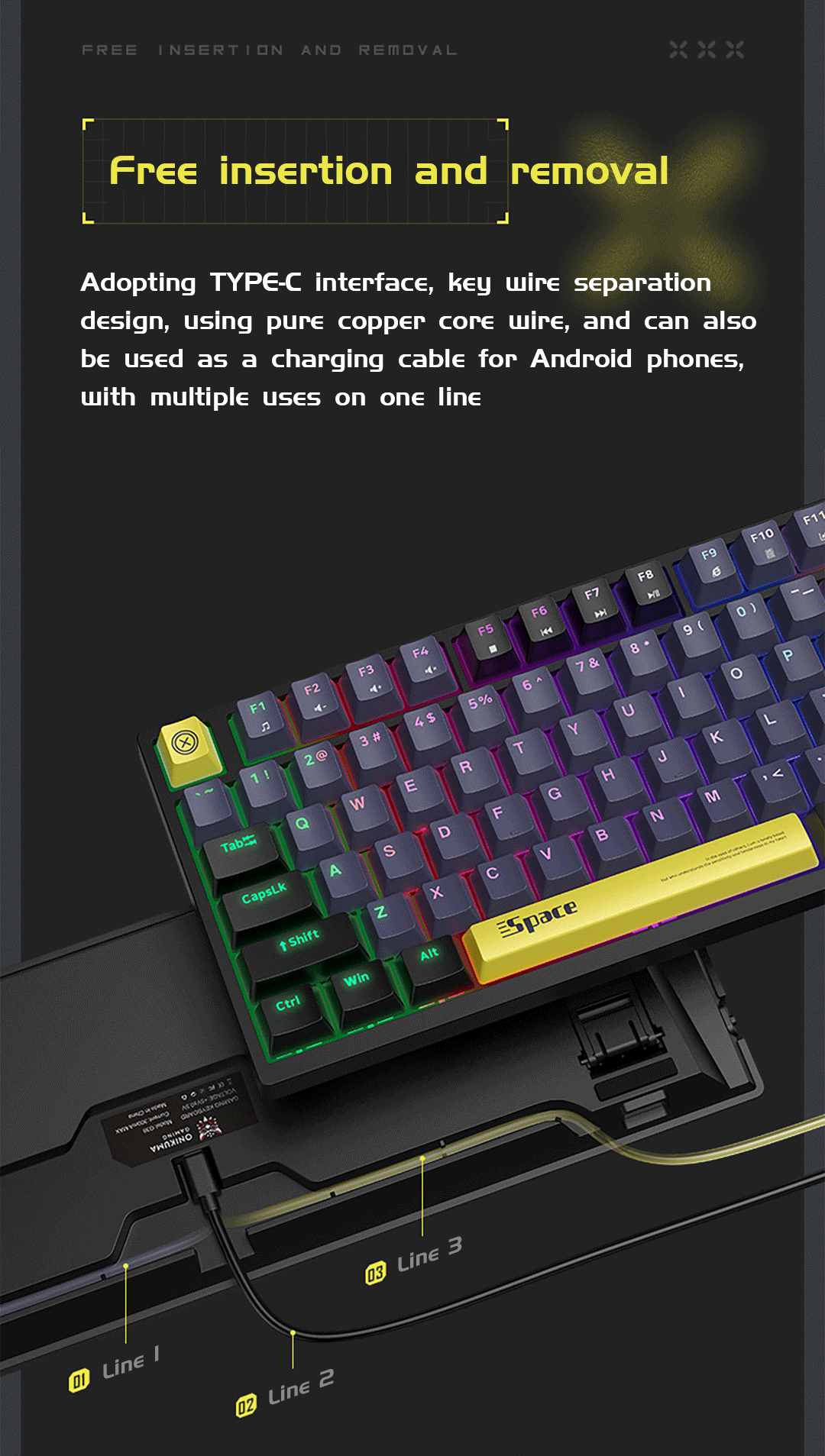 ONIKUMA G38 Wired Mechanical Keyboard With RGB Light, 98 Keys Gamer For ...