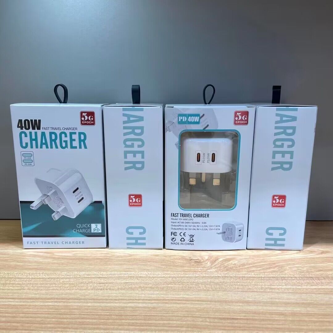 40W SG/UK Plug Dual PD Fast Charging Charger Dual Type-C Fast Charging ...