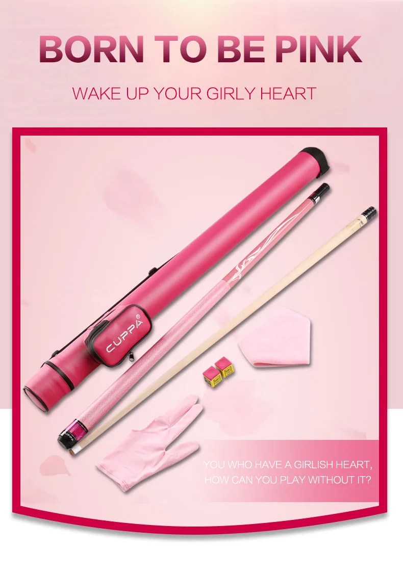 CUPPA Pink Pool Cue Maple Shaft 11.75/13mm Tip Stick Cue With Case ...