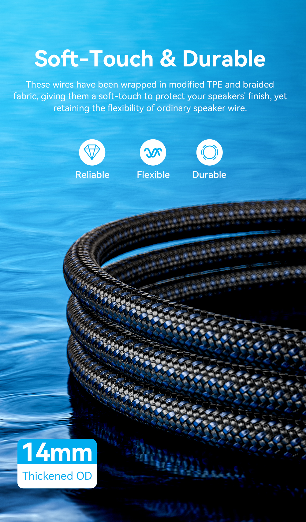 Vention Speaker Wire Hi-Fi With Dual Banana Plugs Cotton Braided Silver ...