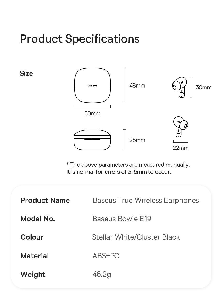 Baseus Bowie E19 TWS True Wireless Bluetooth Earphones IPX5 Waterproof ...
