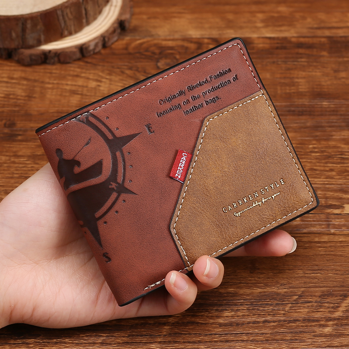 1 Piece Retro Men's Bi-fold Short Wallet Youth Fashion Stitching ...
