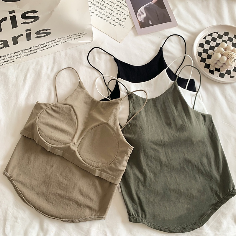 Women's summer with chest pad sleeveless halter vest tank top | Shopee ...