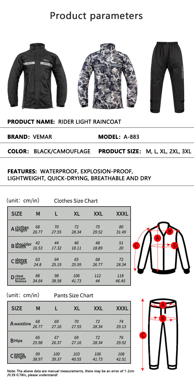 Vemar Motorcycle Raincoat Split Set Tops Pants Waterproof Men's Riding Rainproof Jacket ...
