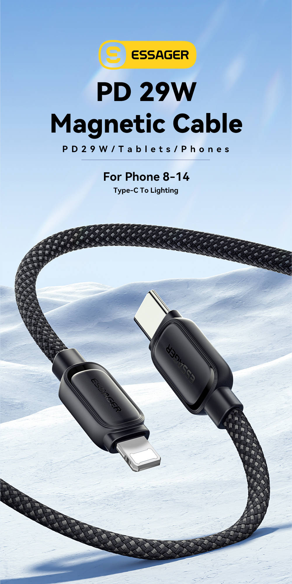 Essager 29W 60W 100W Magnetic Data Cable Type C Ios USB A Fast Charging ...