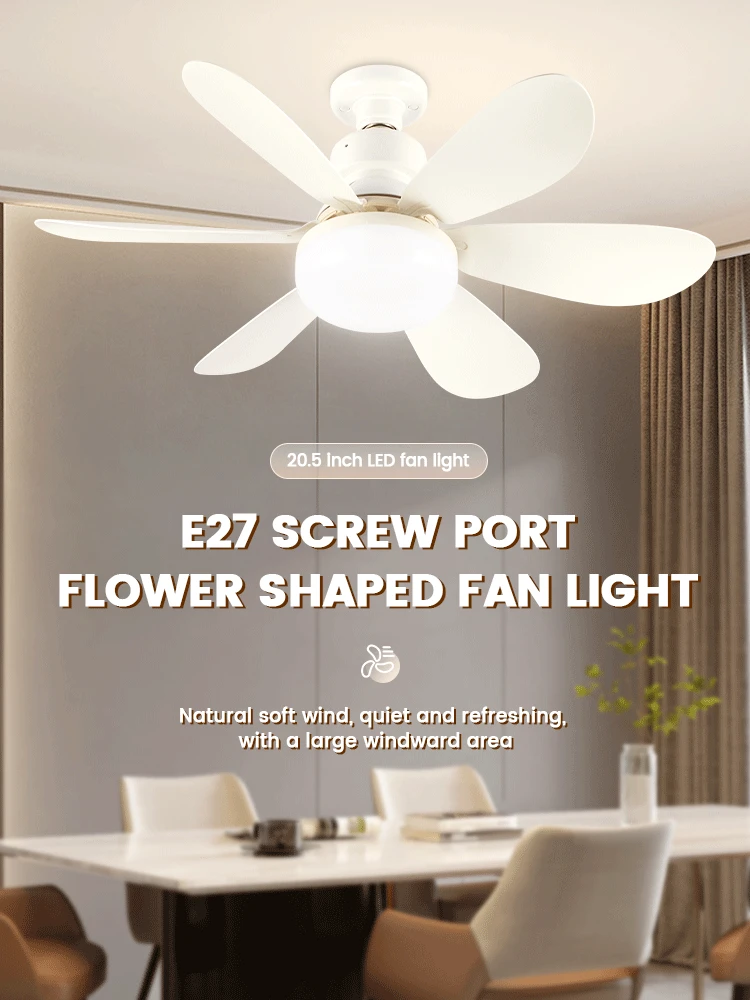 E27 Screw Head LED Fan Light Remote Control Three Color Dimming ...