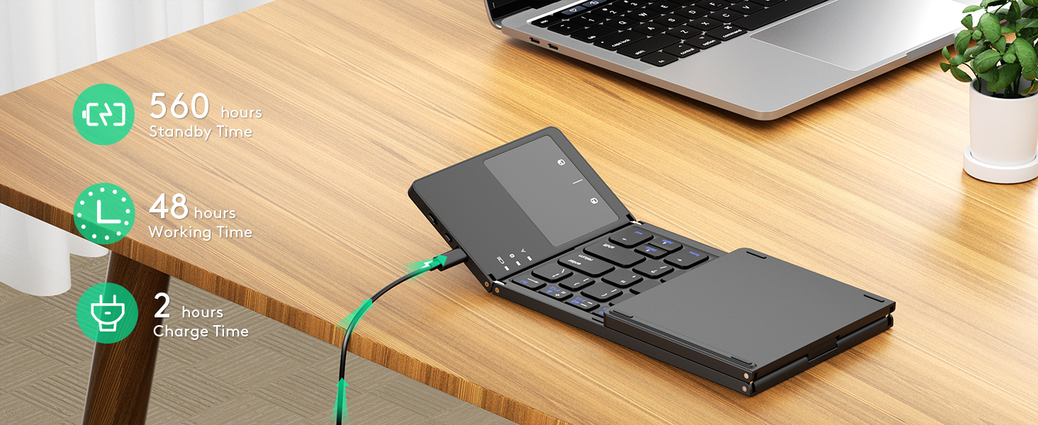 Foldable Bluetooth Keyboard with Touchpad - Portable Wireless Keyboard ...