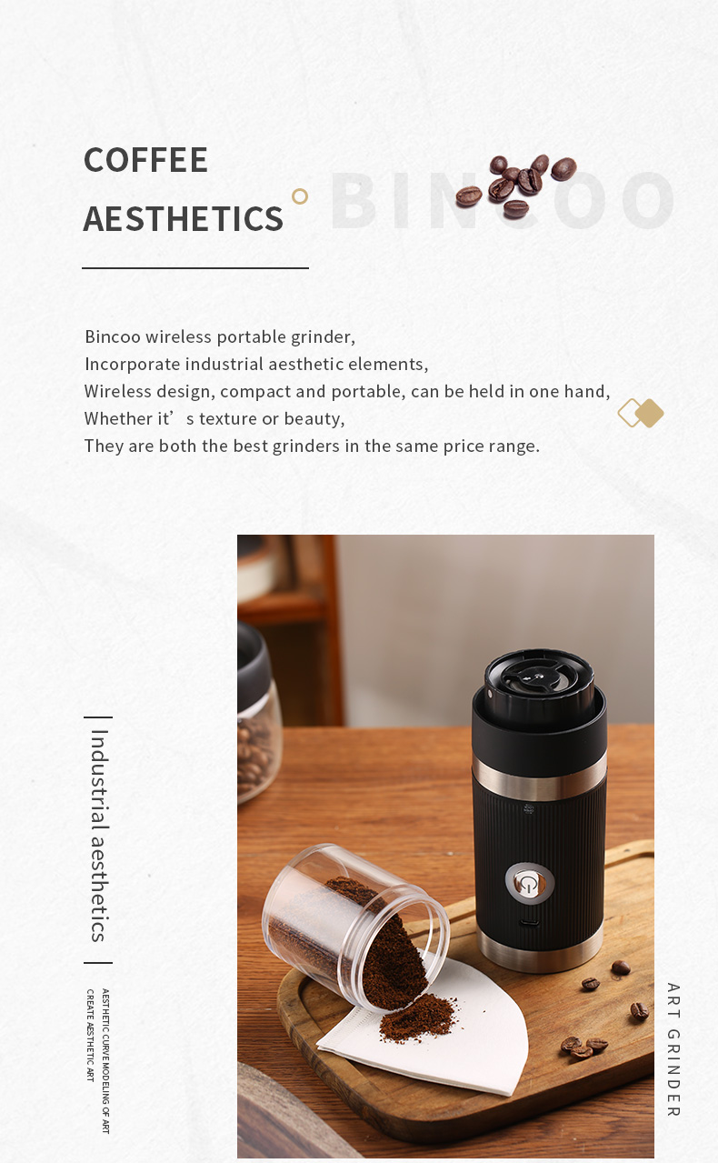 BINCOO Electric Bean Grinder Cordless Portable Coffee Bean Grinder ...
