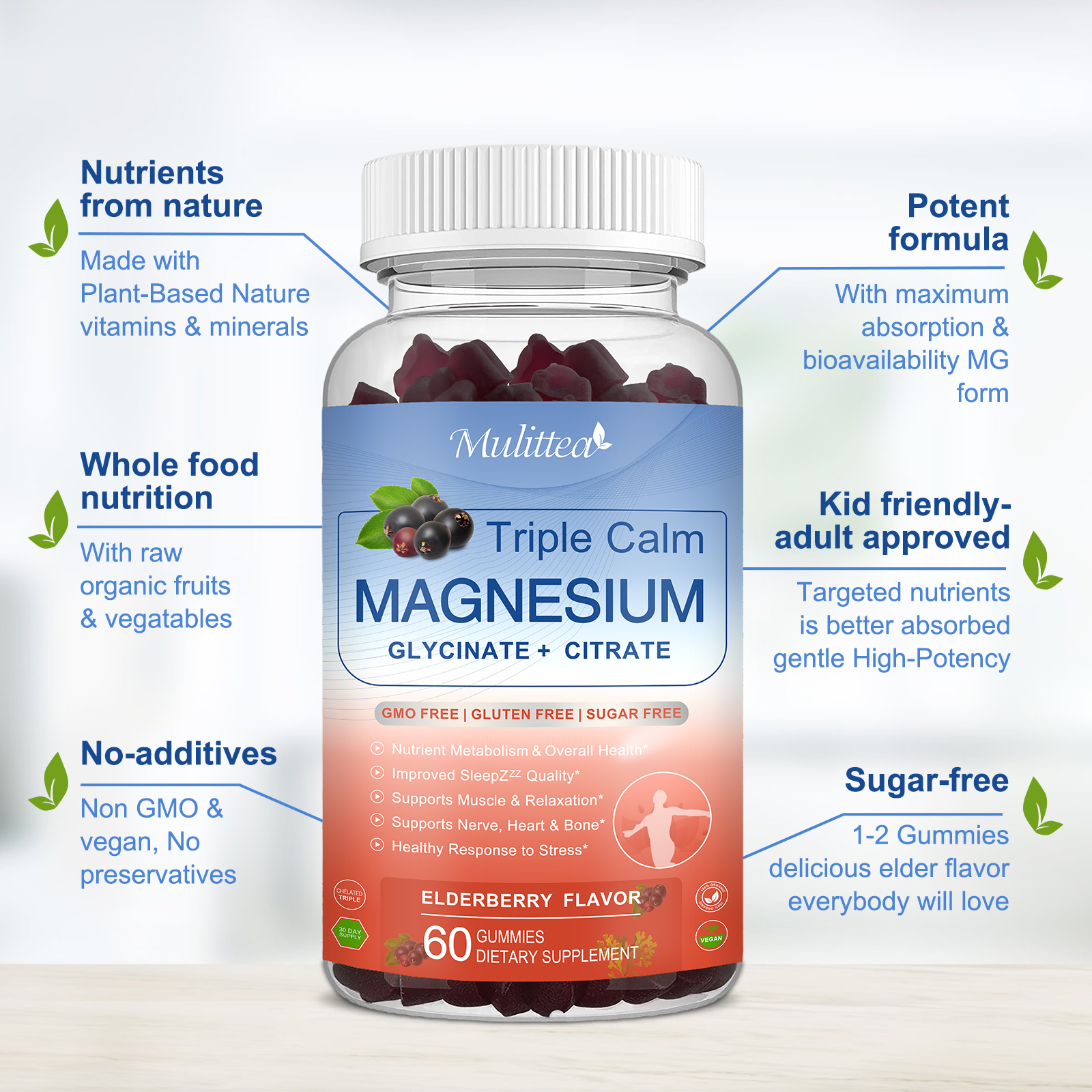 Mulittea Magnesium Citrate Magnesium Complex Gummies with Potassium ...