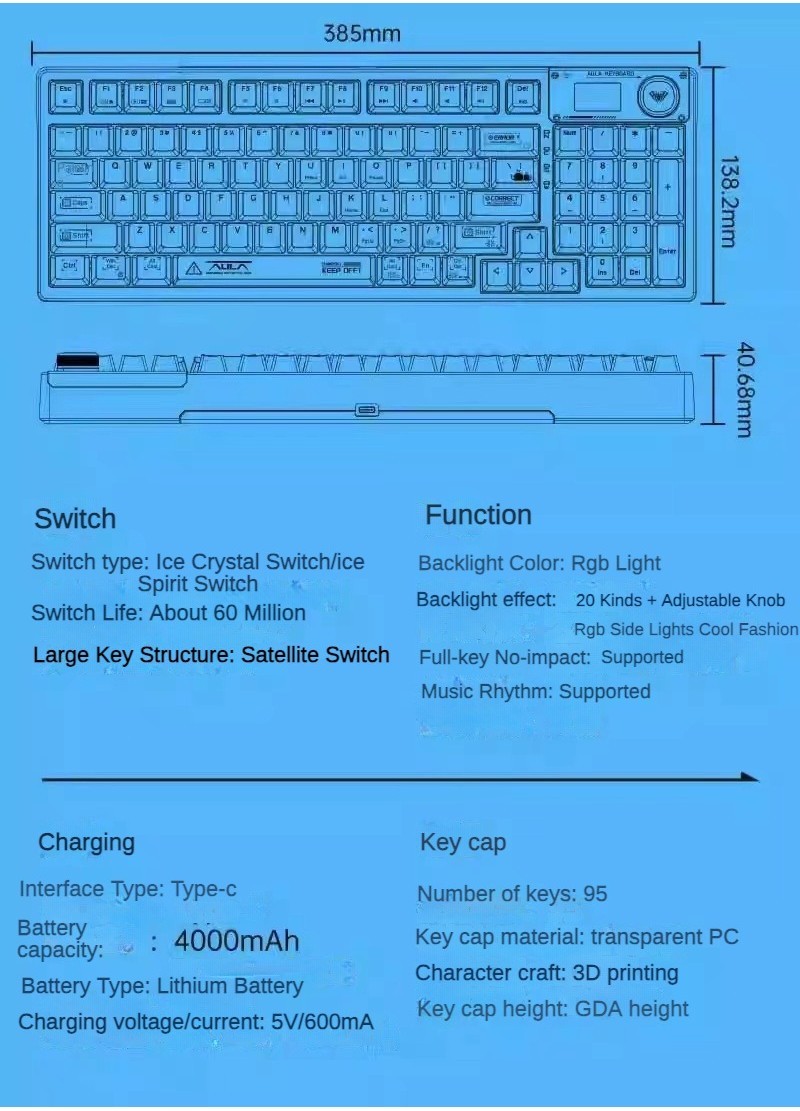 Ready stock Aula F98pro three-mode transparent RGB mechanical keyboard ...