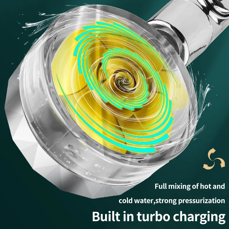 1pc 360° Rotating Pressurized Shower Head Double Turbo Pressurized ...