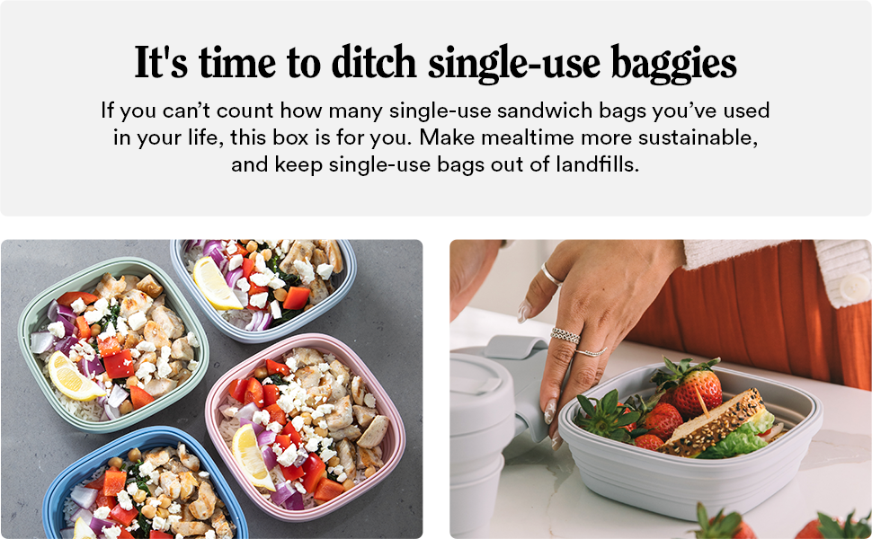 GF Travel Collapsible Silicone Lunch Box,Portable Bento Lunch Box Microwave,Reusable Foldable ...