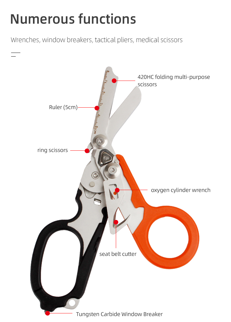 Trauma Raptor Shears, 6 in 1 Emergency Shears Foldable Medical Scissors ...