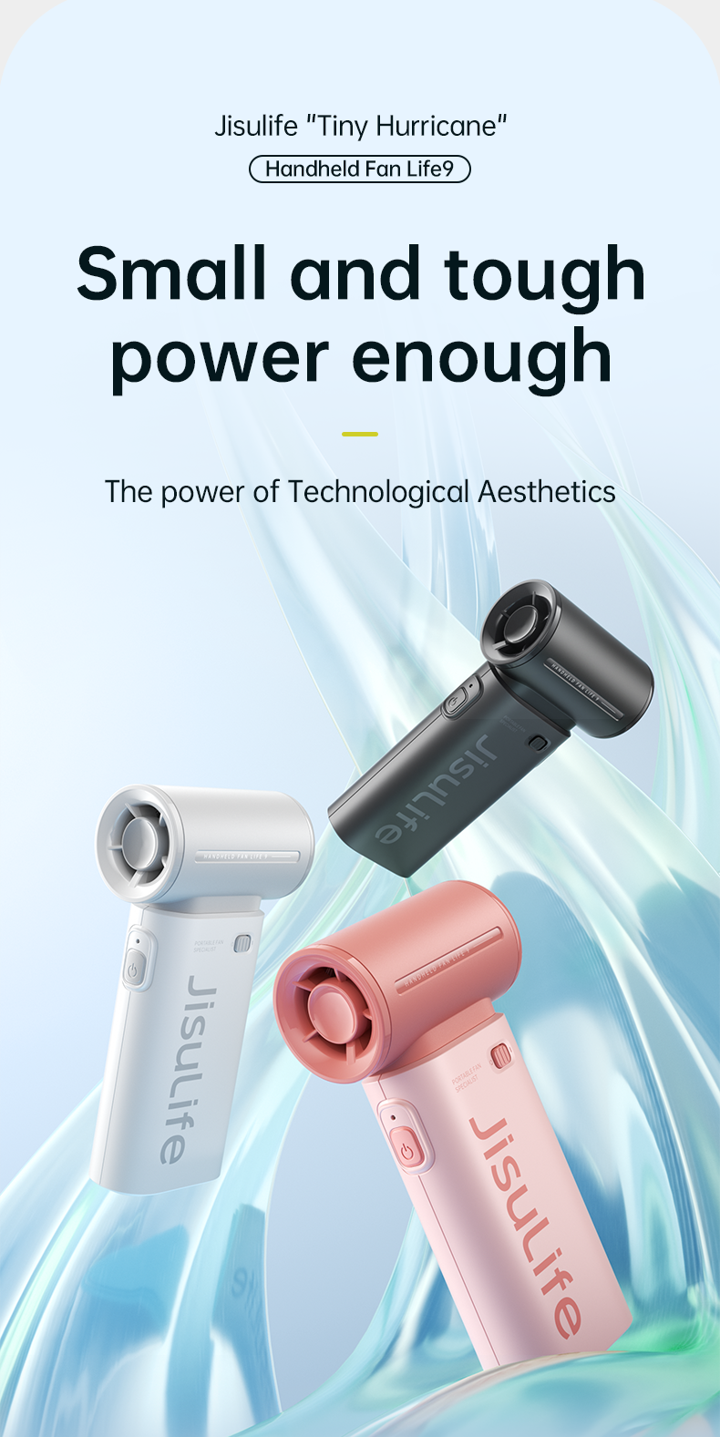 JisuLife Mini Fan Life 9 5000 mAh 5 Speeds Strong Wind Cooling Handheld ...